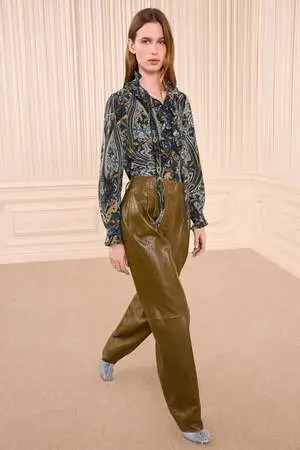 Ulla Johnson Catroux Long Sleeve Silk Blouse With Ruffled Collar And Bow Detail - Prussian