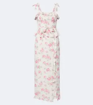 Alessandra Rich Bow-detail Floral Ruffled Silk Midi Dress - Pink