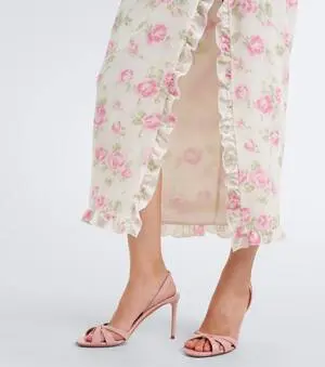 Alessandra Rich Floral Ruffled Silk Midi Dress - Pink