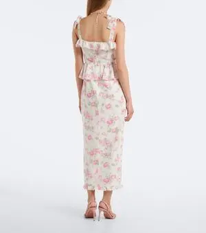 Alessandra Rich Floral Ruffled Silk Midi Dress - Pink