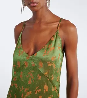Dries Van Noten Floral Jacquard Satin Slip Dress - Green