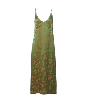 Dries Van Noten Floral Jacquard Satin Slip Dress - Green