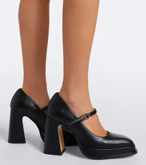 SOULIERS MARTINEZ Casilda Leather Platform Mary Jane Pumps