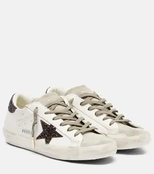 GOLDEN GOOSE Super Star Glitter Leather Sneakers - White