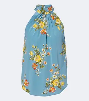 Veronica Beard Kovi Floral Halterneck Silk-blend Top - Blue