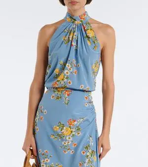 Veronica Beard Kovi Floral Halterneck Silk-blend Top