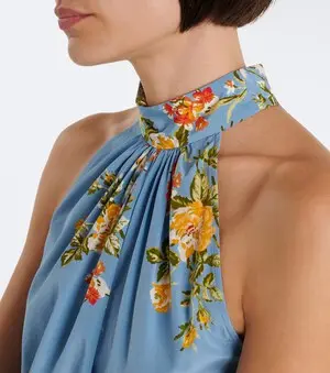 Veronica Beard Kovi Floral Halterneck Silk-blend Top