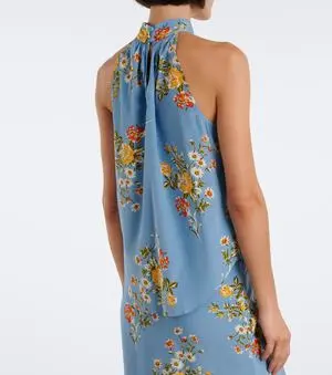 Veronica Beard Kovi Floral Halterneck Silk-blend Top