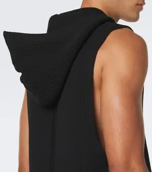 Rick Owens Hooded Ribbed-knit Virgin Wool Tank Top