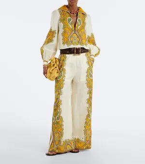ALEMAIS Printed Linen Wide-leg Pants - Multicoloured
