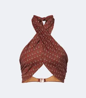 Johanna Ortiz Printed Halterneck Bikini Top - Brown