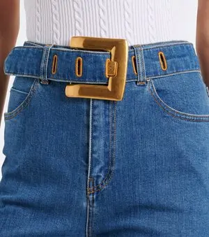 Balmain Belted High-rise Cropped Jeans In Bleu Jean Fonce
