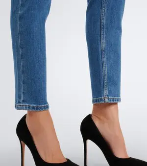 Balmain Belted High-rise Cropped Jeans In Bleu Jean Fonce