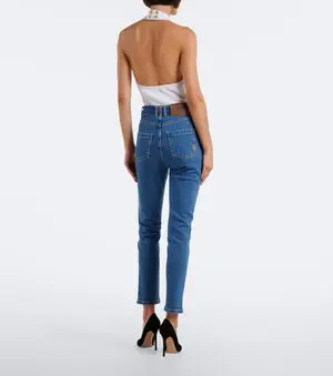 Balmain Belted High-rise Cropped Jeans In Bleu Jean Fonce