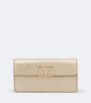 Valentino Garavani Vlogo Metallic Leather Wallet On Chain - Gold