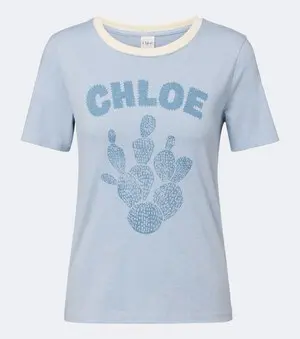 Chloé Logo Printed Cotton T-shirt - Blue