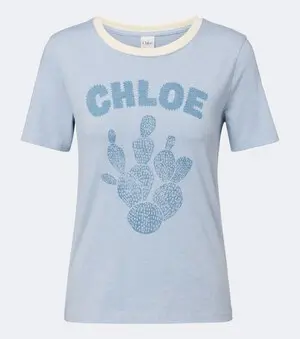 Chloé Logo Printed Cotton T-shirt - Blue