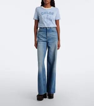 Chloé Logo Printed Cotton T-shirt - Blue
