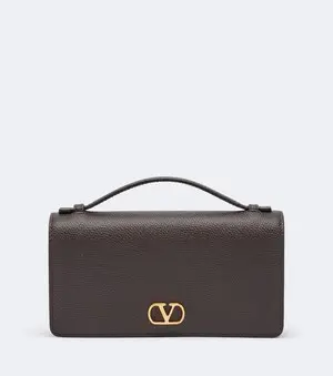 Valentino Garavani Vlogo Signature Mini Leather Wallet On Chain - Brown