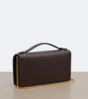 Valentino Garavani Vlogo Signature Mini Leather Wallet On Chain - Brown