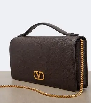 Valentino Garavani Vlogo Signature Mini Leather Wallet On Chain - Brown