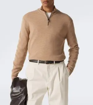 Canali Knitted Wool And Cashmere Zip-up Sweater