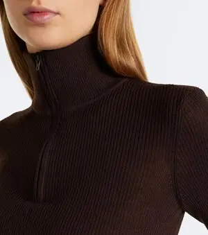 THE FRANKIE SHOP Sade Ribbed-knit Wool And Silk Half-zip Sweater