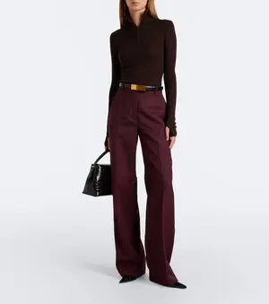 THE FRANKIE SHOP Sade Ribbed-knit Wool And Silk Half-zip Sweater