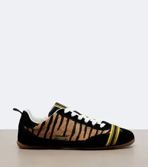 Fendi Calf Hair And Suede Trimmed Lace-up Sneakers - Brown