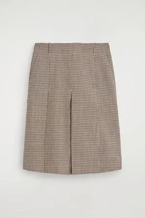 Cos Box-pleat Checked Wool Midi Skirt - Beige