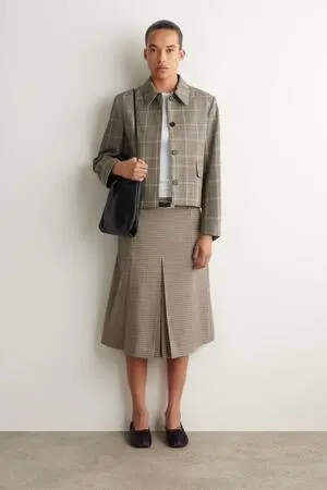 Cos Box-pleat Checked Wool Midi Skirt