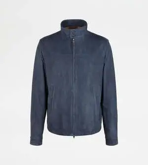 TOD'S Suede Zip-up Jacket - Blue
