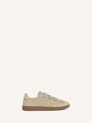 Balmain Swan Velcro Sneakers In Smooth Leather And Suede - Beige