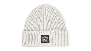Stone Island Compass Logo Patch Ribbed Knit Beanie - Sand Melange