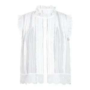 ROSE & NANCY Jean Ivory Cotton Lace Trim Pretty Swing Top - White