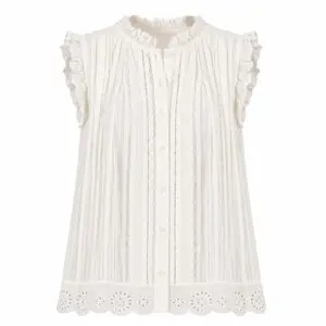 ROSE & NANCY Cotton Lace Trim Button-up Top - White