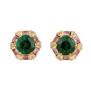 JUVETTI  Green / Pink Melba Gold Earrings Emerald, Pink Sapphire & Diamond - Green/pink