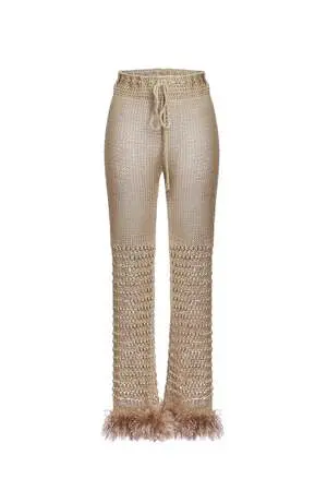 ANDREEVA Gold / Brown Brown Handmade Knit Pants
