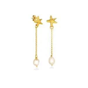 MYRTO KATRAMADOU JEWELLERY Thalassa Starfish & Pearl Drop Earrings - Gold