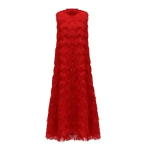 JULIA ALLERT A-line Maxi Evening Gown With Fringe Detail - Red