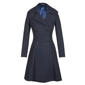 SERRAN LONDON Double Breasted Flared Coat Navy - Blue