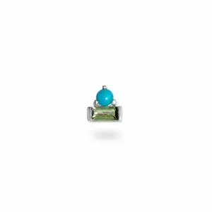 ZOHREH Green / Silver Turquoise & Green Tourmaline Baguette Flat Back Earring 14k White Gold - Green/silver