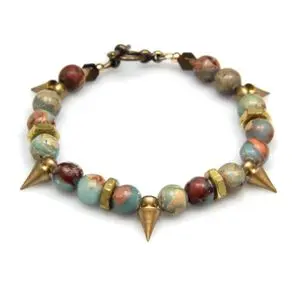 Rachel Nathan Brown / Neutrals / Blue On Point: Snakeskin Jasper Bracelet - Brown/blue