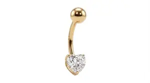 Zahav Jewelry 10k Solid 14g Heart Cz Belly Ring - Gold
