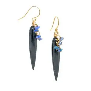 LORI KAPLAN DESIGN Black / Blue / Gold Hematite & Blue Opal Gold Earrings - Black/blue/gold
