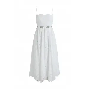 RUE LES CREATEURS Thin Strap Midi Flared Dress - White