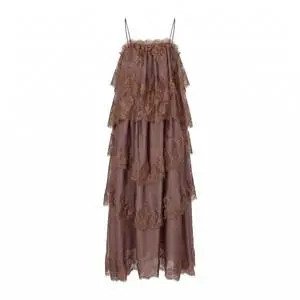 MODENAIRE Sleeveless Lace Tiered Maxi Dress With Leaf-edge Hem