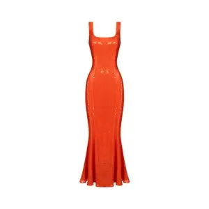 ELSAVA Sequin Tie-back Midi Dress - Orange