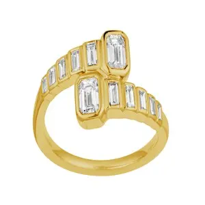 ARTISAN Gold / White 14k Yellow Gold Emerald Cut Diamond Bypass Ring - Gold/white