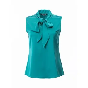 CARLOSLINES Bow Tie Sleeveless Blouse In Emerald Solid